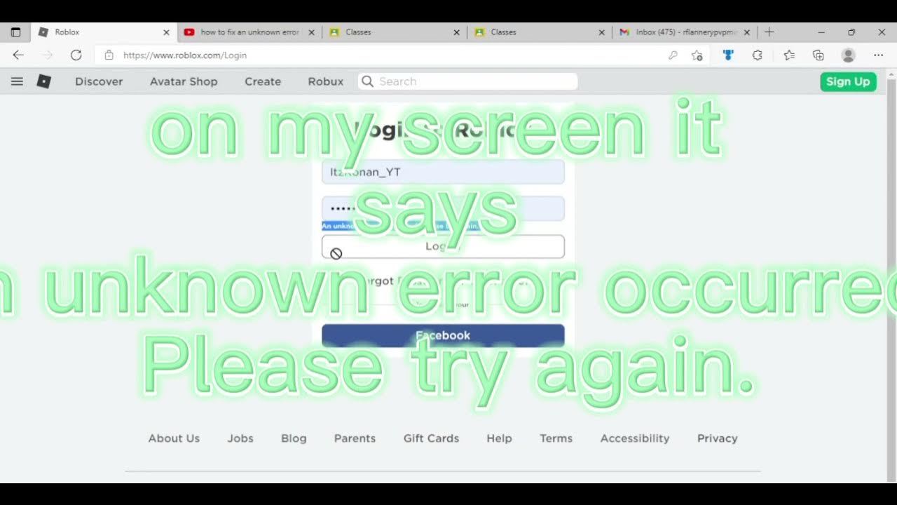 unknown error occurred. please try again. roblox 2021?!?!?! - YouTube