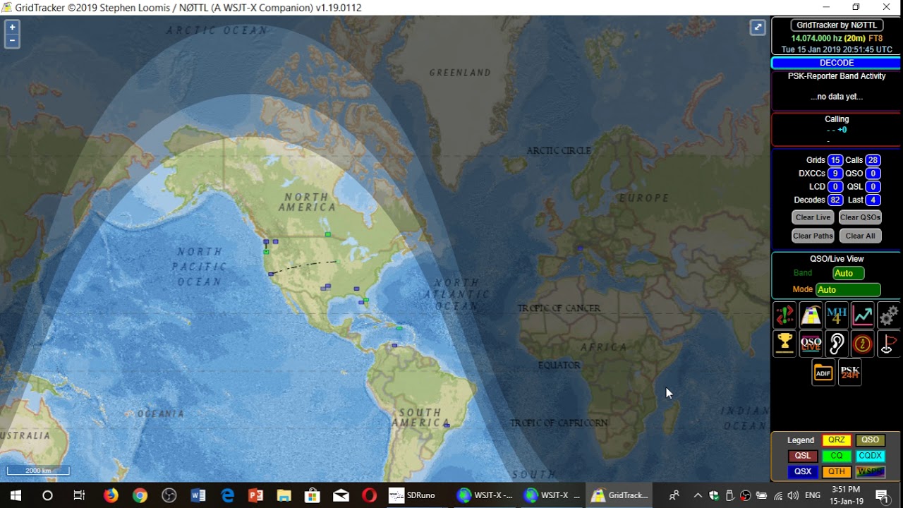 Demonstration WSJT X and Grid Tracker on FT8 mode 14074 Khz Shortwave ...