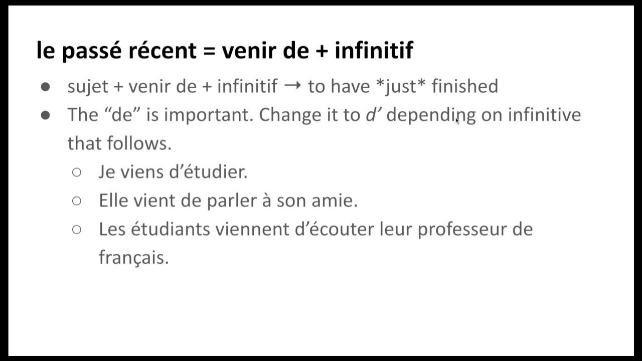 Video: French Blue Unit 5 Lesson 15: Passé Récent: Venir de - YouTube