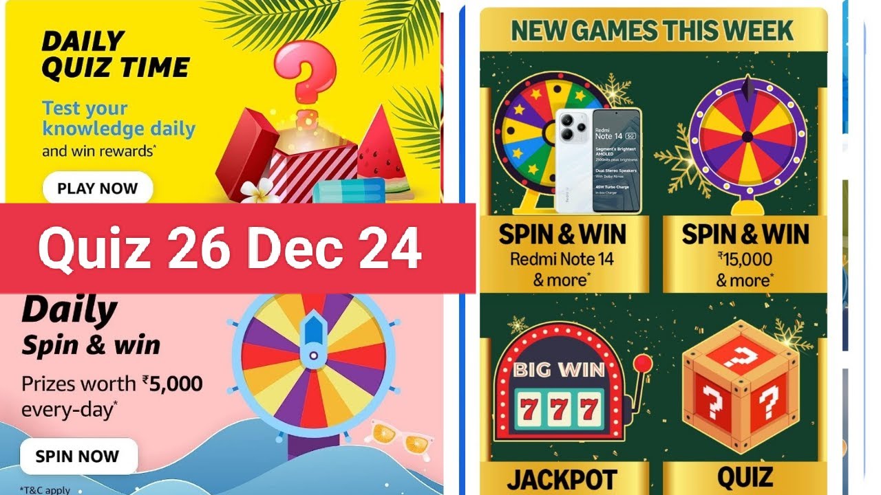 Daily Amazon Quiz Time//New Game's This Week Quiz/Daily Spin and Win ...