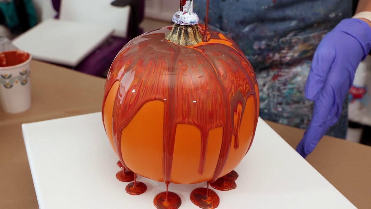 Acrylic Pouring Ideas | Mixed Media Pumpkin Pour + Ring Pour - YouTube