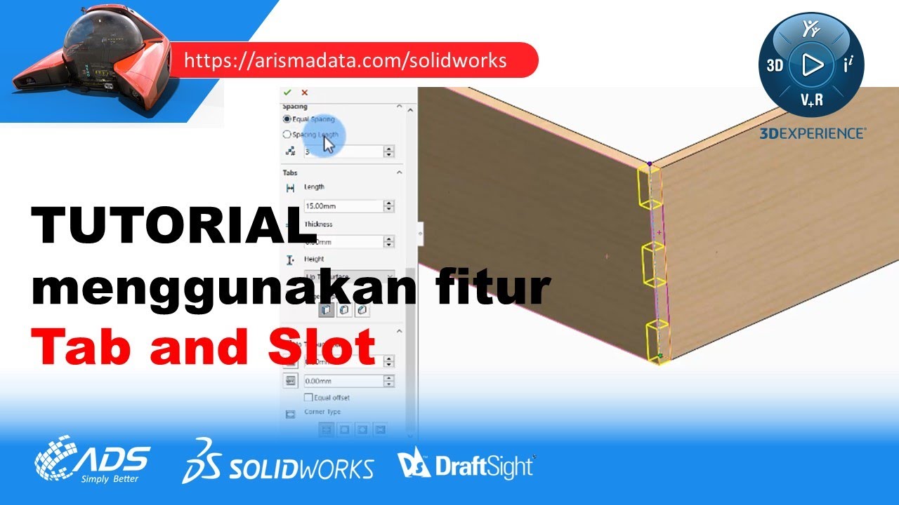 SOLIDWORKS INDONESIA - TUTORIAL menggunakan fitur Tab and Slot - YouTube