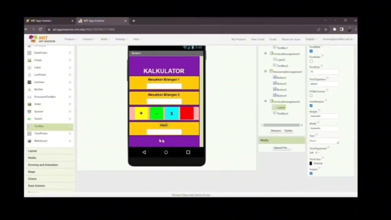 |TUTORIAL MEMBUAT KALKULATOR SEDERHANA DI MIT APP INVENTOR| - YouTube