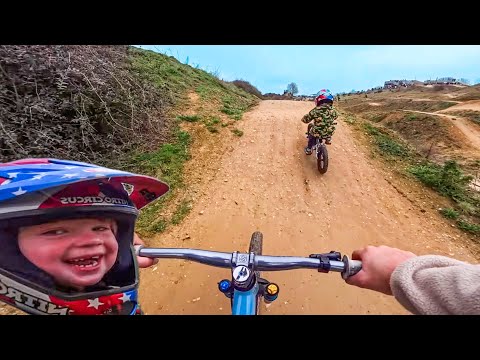 MY 3 YEAR OLD HIT HIS FIRST DOWNHILL JUMP TRAIL!!