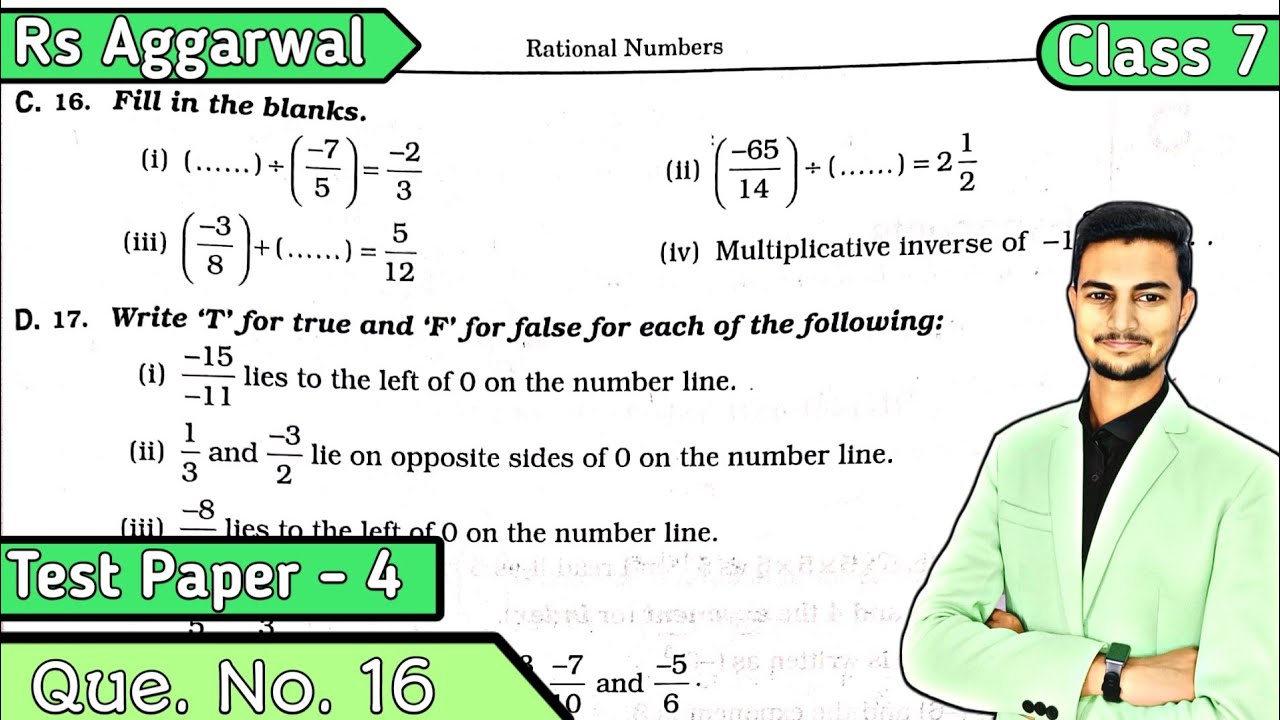 Test Paper 4 Q16 | Rational Numbers | Rs Aggarwal Class 7 | Chapter 4 ...