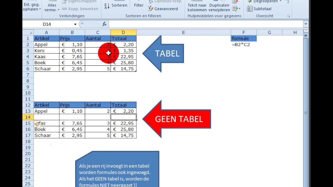excel 2010 NL tabel rij invoegen - YouTube
