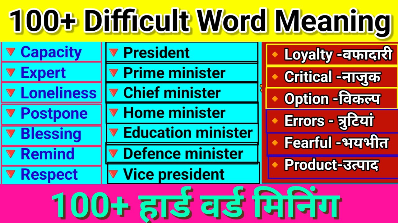 100 Hard Word Meanings || 100 Difficult Word Meaning || English Hard Vocabulary Word - YouTube