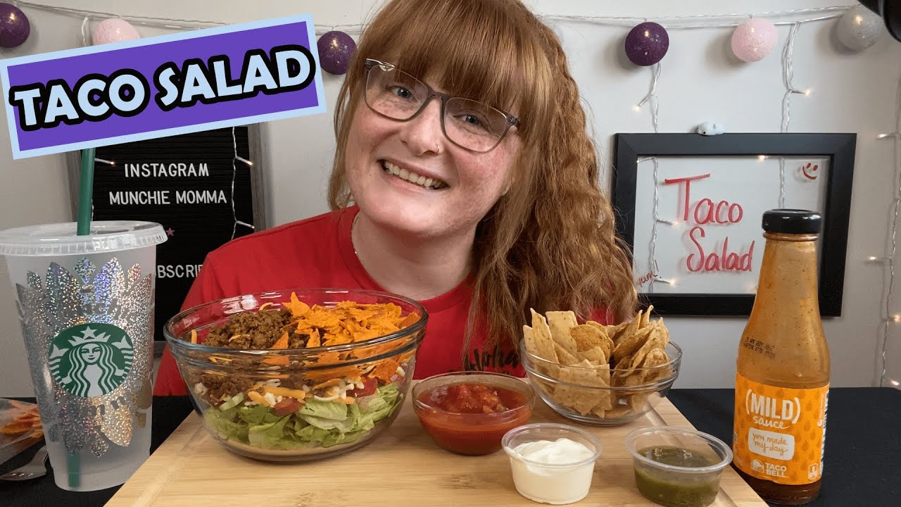 TACO SALAD MUKBANG WITH CHIPS & SALSA | EATING SHOW - YouTube