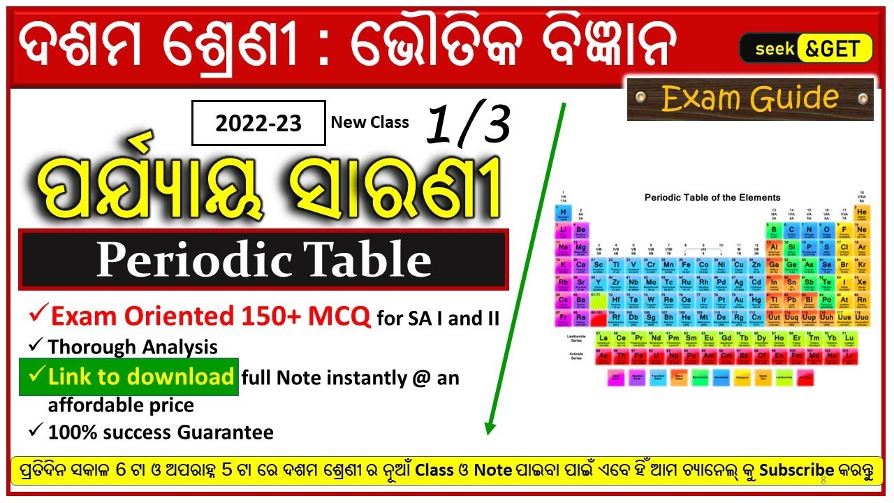 Periodic table MCQ Part 1 Odia Medium : Class 10th Physical science ...