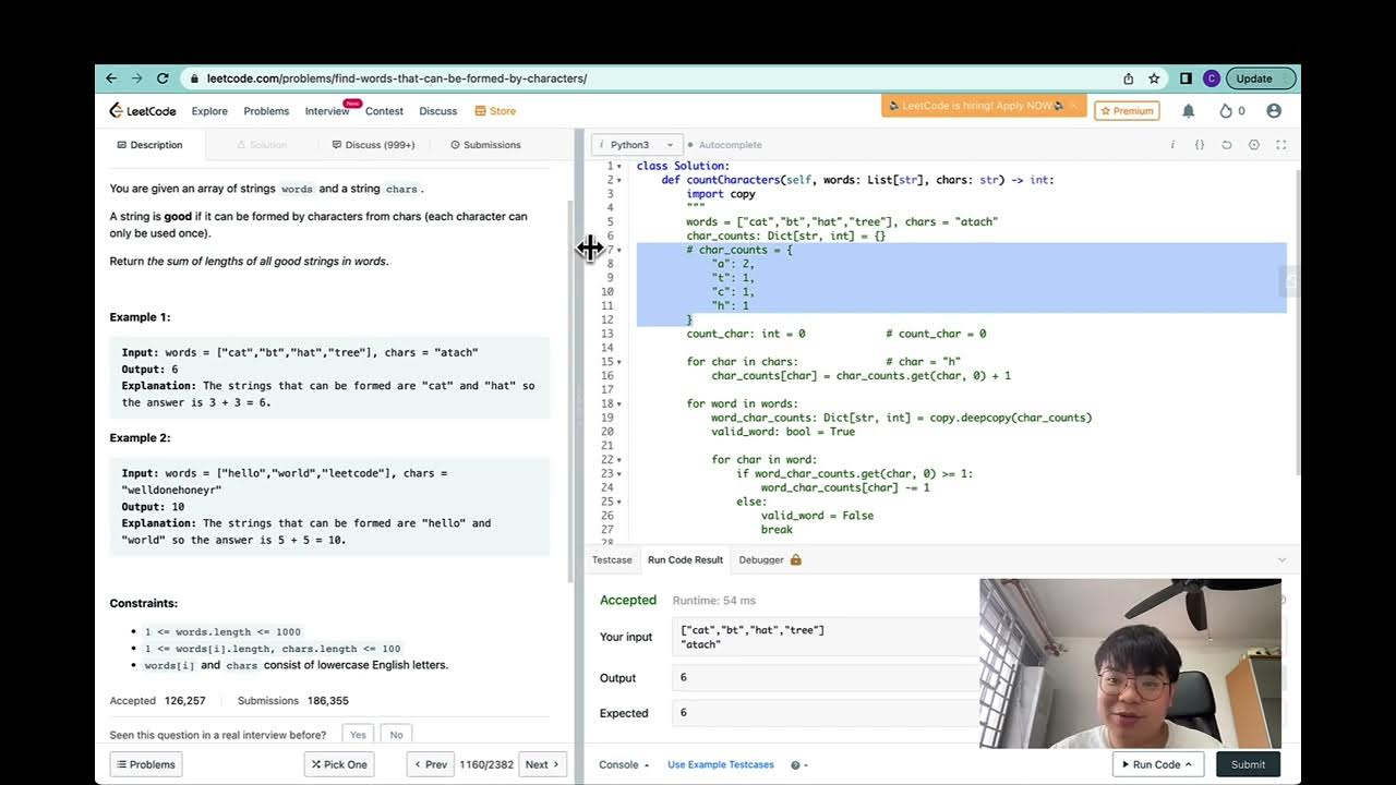 Leetcode Python - Easy - Find Words That Can Be Formed by Characters (Linear - Single Pointer ...