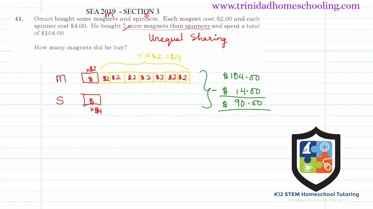 Unequal Sharing - Question 3 (SEA 2019 Section 3 Question 41) - YouTube