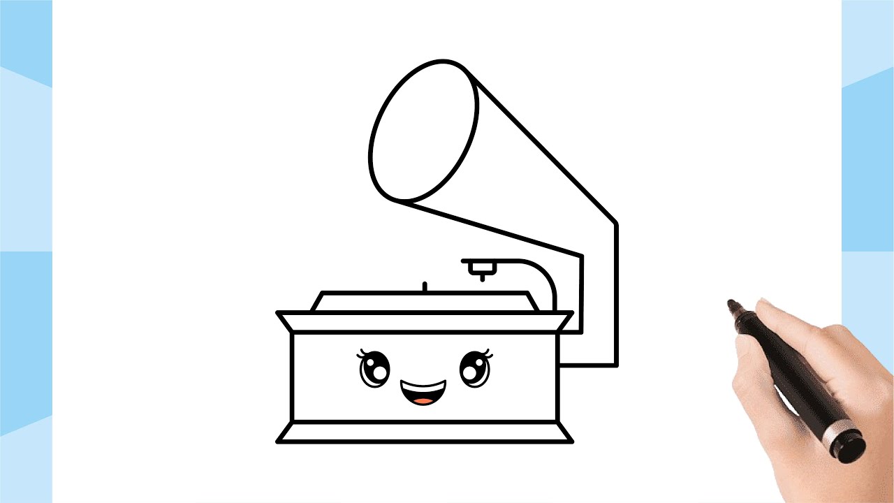 HOW TO DRAW A CUTE GRAMOPHONE, EASY STEP BY STEP - YouTube