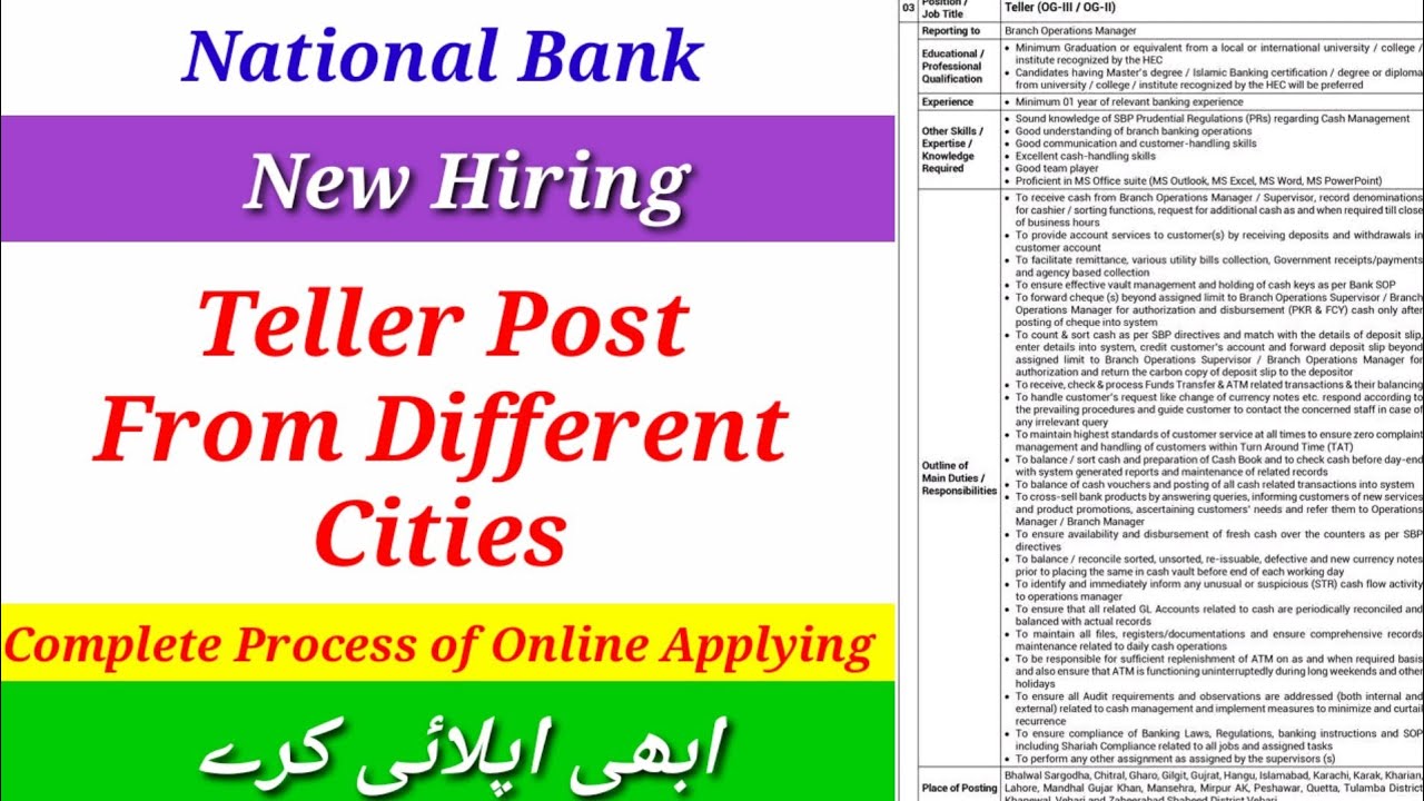 National Bank Hiring Graduates For Teller Posts 2024 | Complete Process ...