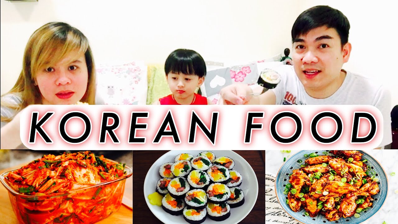 EATING KOREAN FOOD FOR DINNER [KIMCHI, GIMBAP, GARLIC CHICKEN, SPICY ...