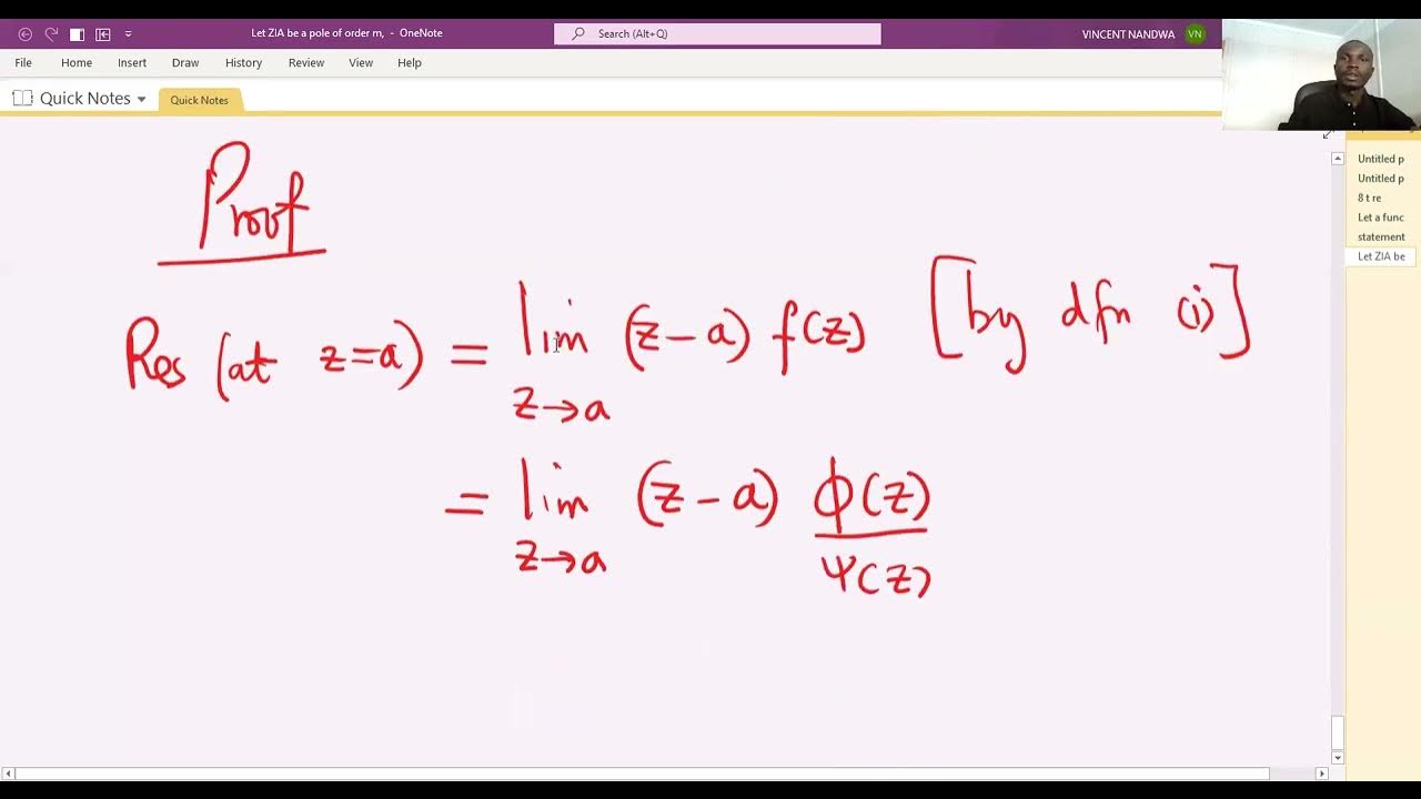 Residue at Simple Pole Formula with Proof - YouTube