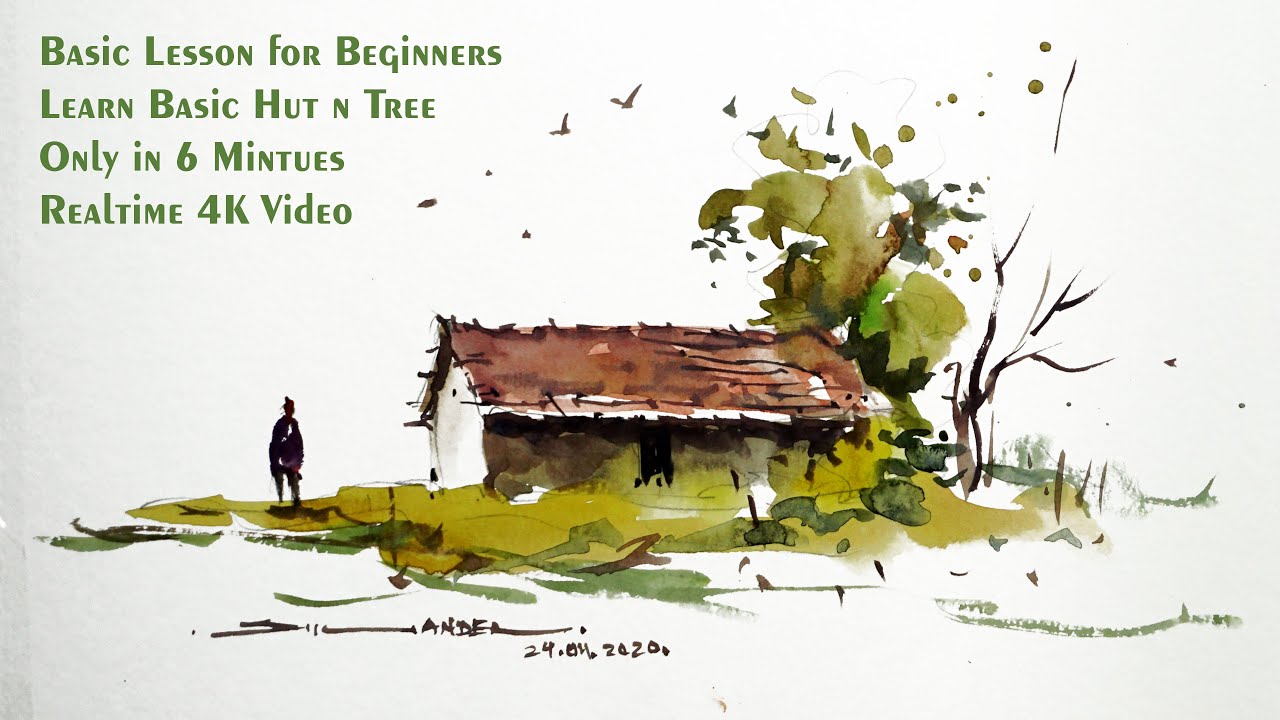 Basic Hut for Beginners with Watercolors 4K Video by Sikander Singh ...
