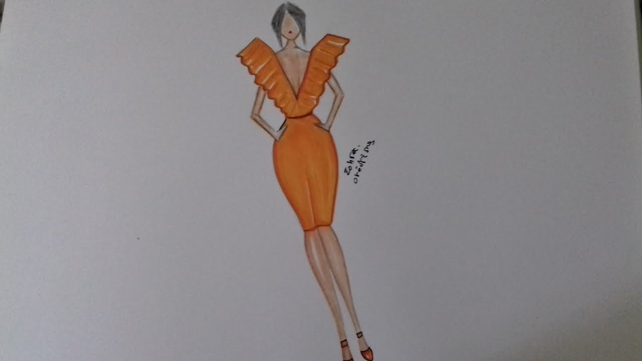 How To Draw A Brilliant Orange Dress - YouTube