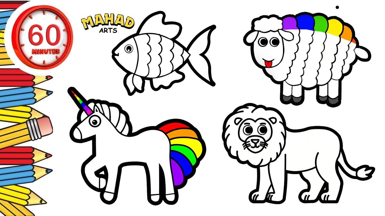 Animals Drawing, Painting and Coloring for Kids | How to Draw, Lesson ...