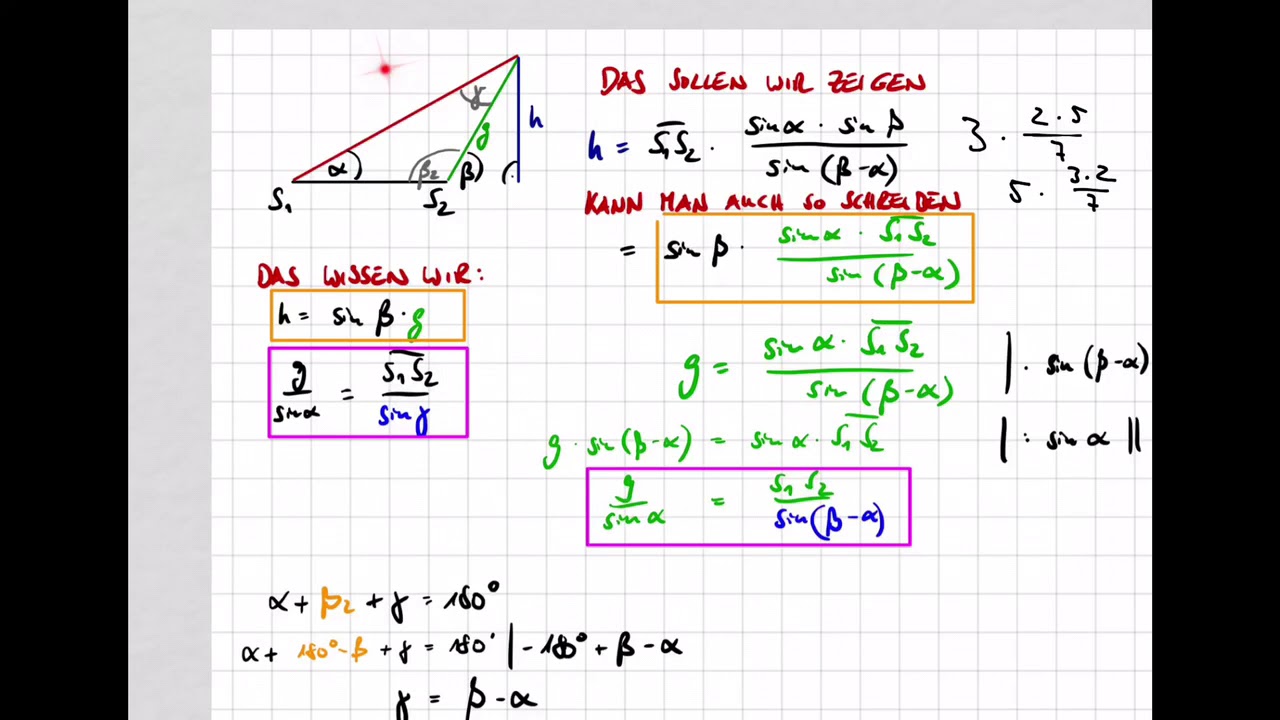 Zeigen im Dreieck mit sinussatz - YouTube