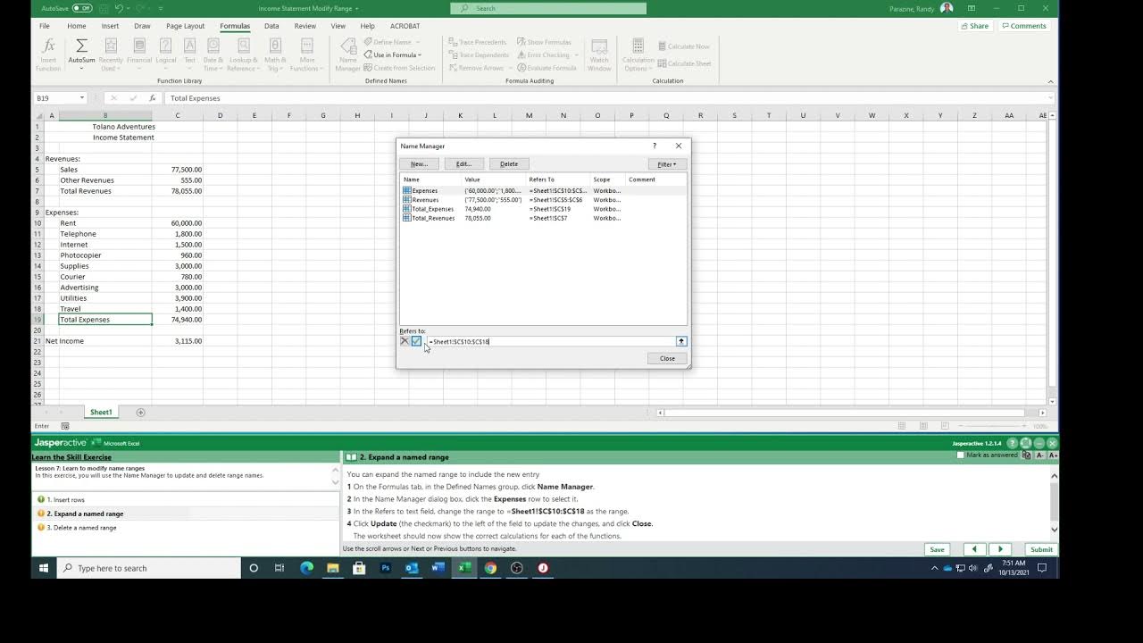 Excel Lesson 7b Modifying & Deleting Named Ranges - YouTube
