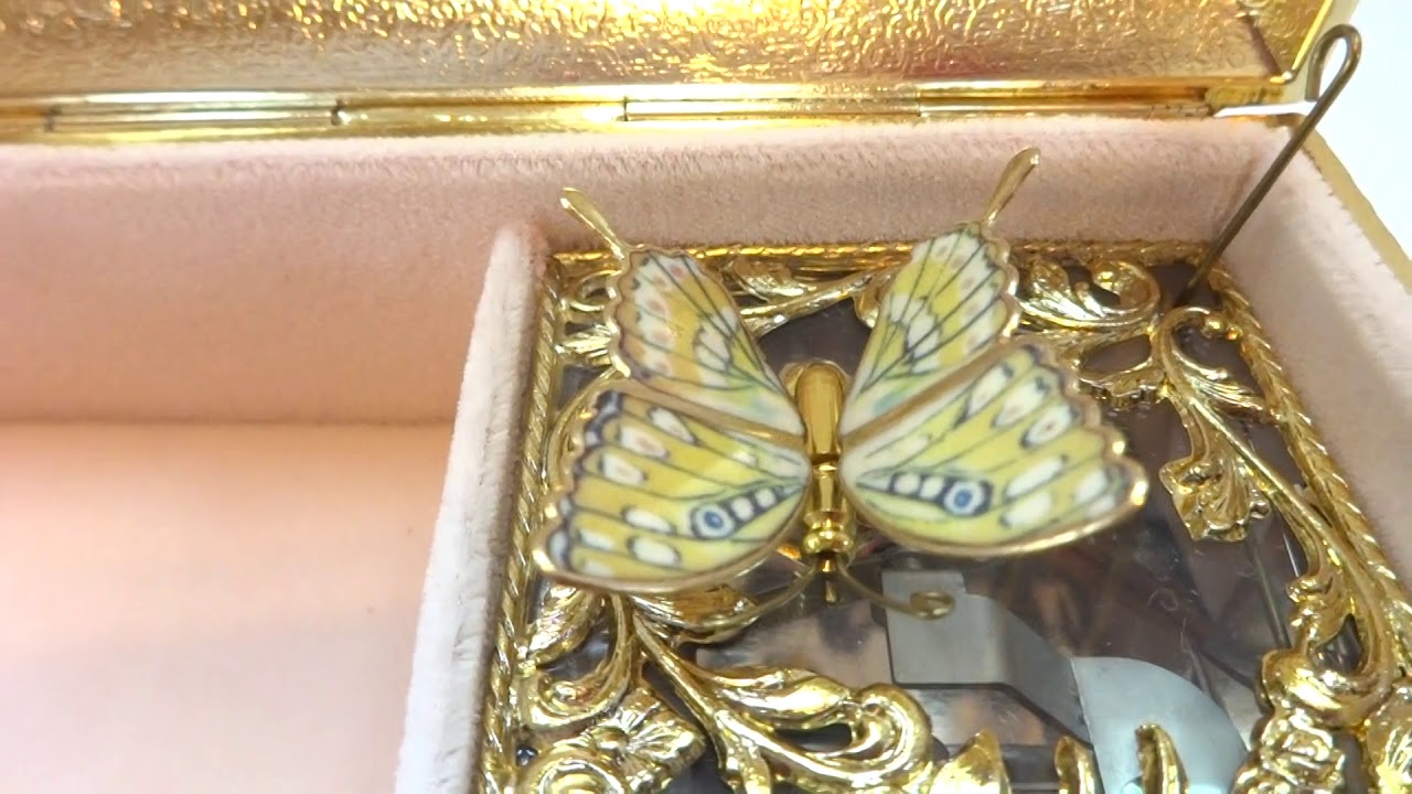 Vintage butterfly automaton musical jewelry box - YouTube