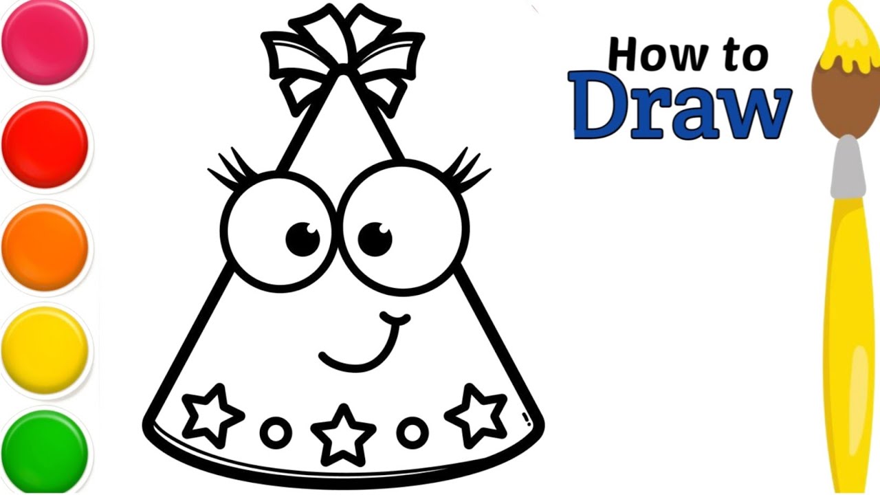 birthday cap drawing and colouring for kids. how to draw birthday 🎉 hat ...