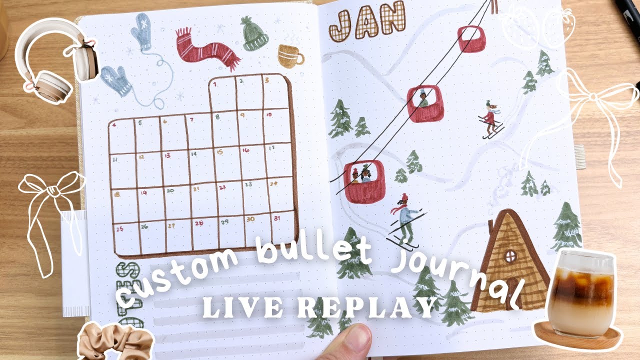 Live Custom Bullet Journal REPLAY January Ski Lodge Theme in Janelle's ...