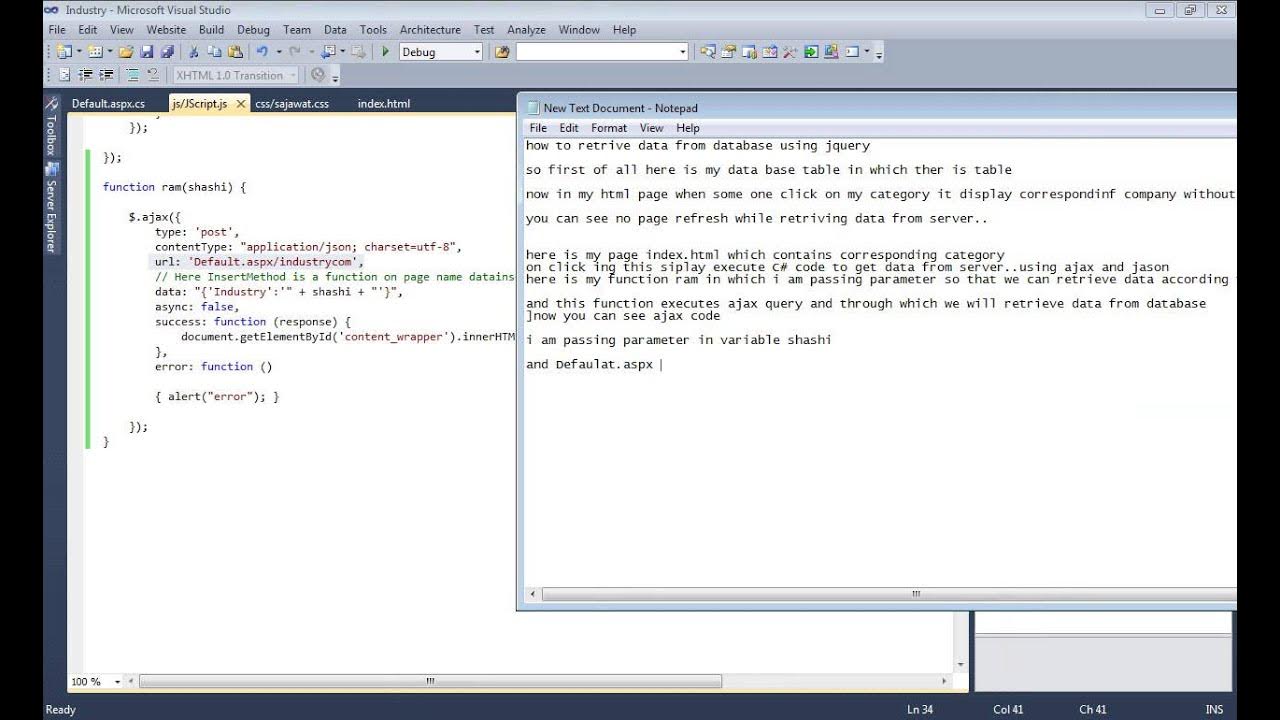 Retrieve Data From Server using javascript in Asp.net - YouTube