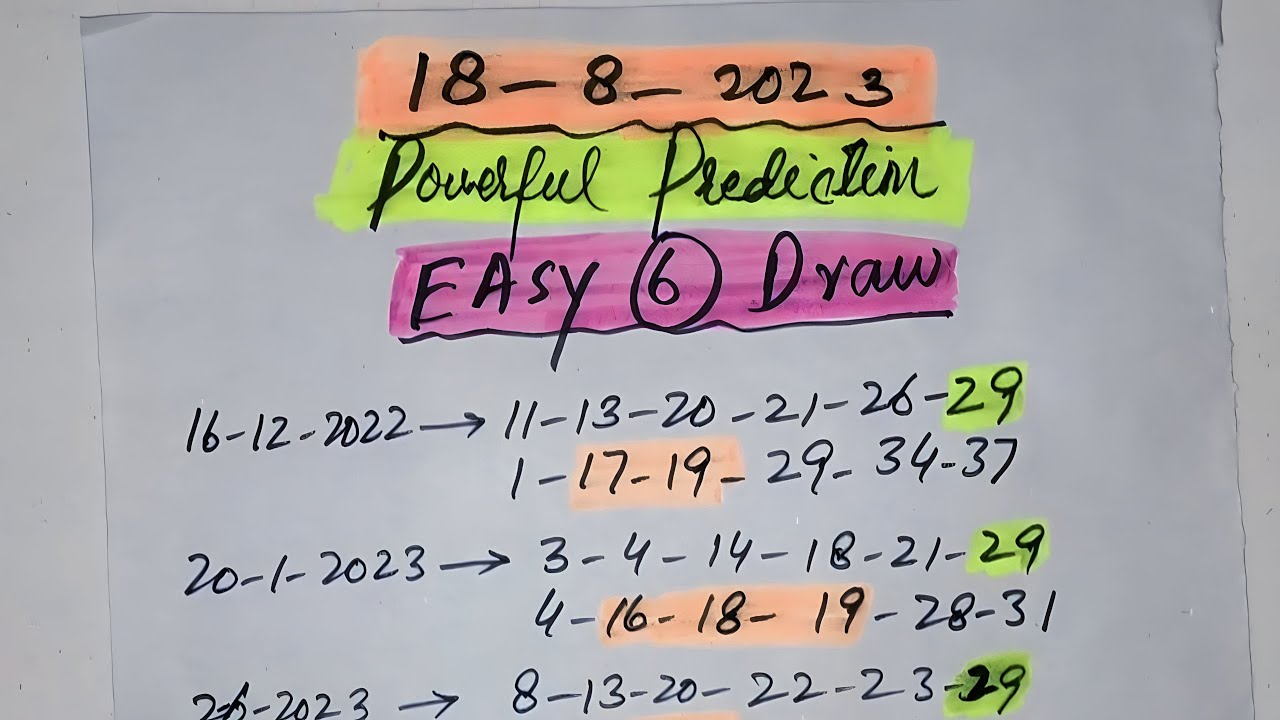 Easy 6 Draw Prediction 18 August 2023 - YouTube