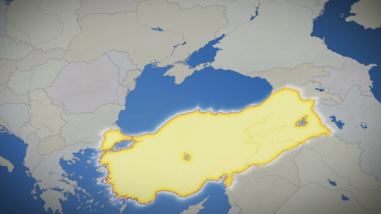 Turkey on map of Europe. Country pull out. Blue background. Stock ...