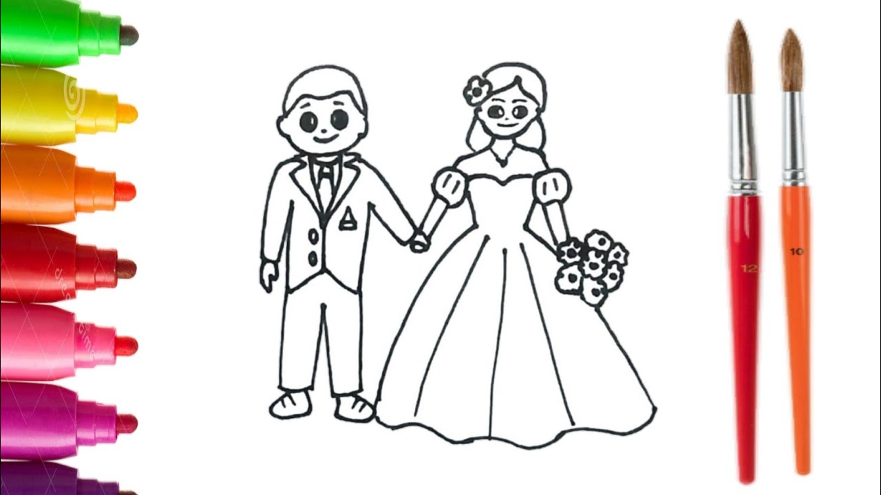 How to draw beautiful groom with bride step by step/Learn for kids ...