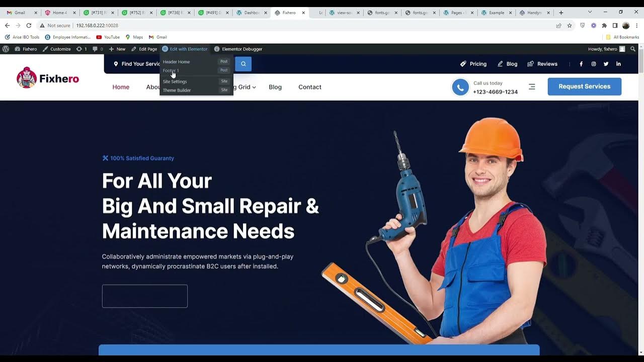 How To Edit Header Footer Using Elementor Page Builder Fixhero Wordpress Theme Youtube