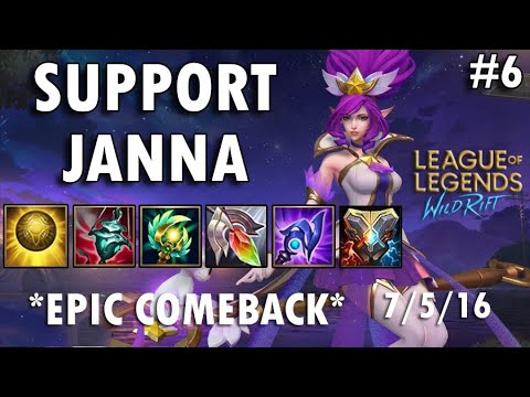 WILD RIFT SUPPORT JANNA GAMEPLAY 6 -*EPIC COMEBACK* (7/5/16) - YouTube