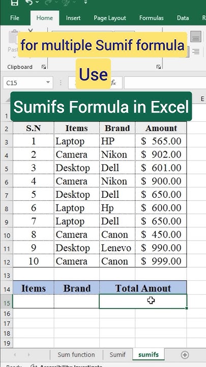 How To Use Sumifs Function In Excel Shorts Ytshorts Techblend8 Youtube