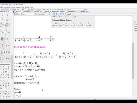 Calculus 2: M3D2 Integration with Partial fractions in Maple.