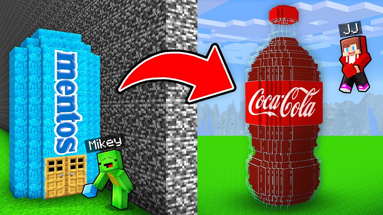 Coca-cola vs Mentos JJ and Mikey Build Battle - Minecraft Maizen - YouTube