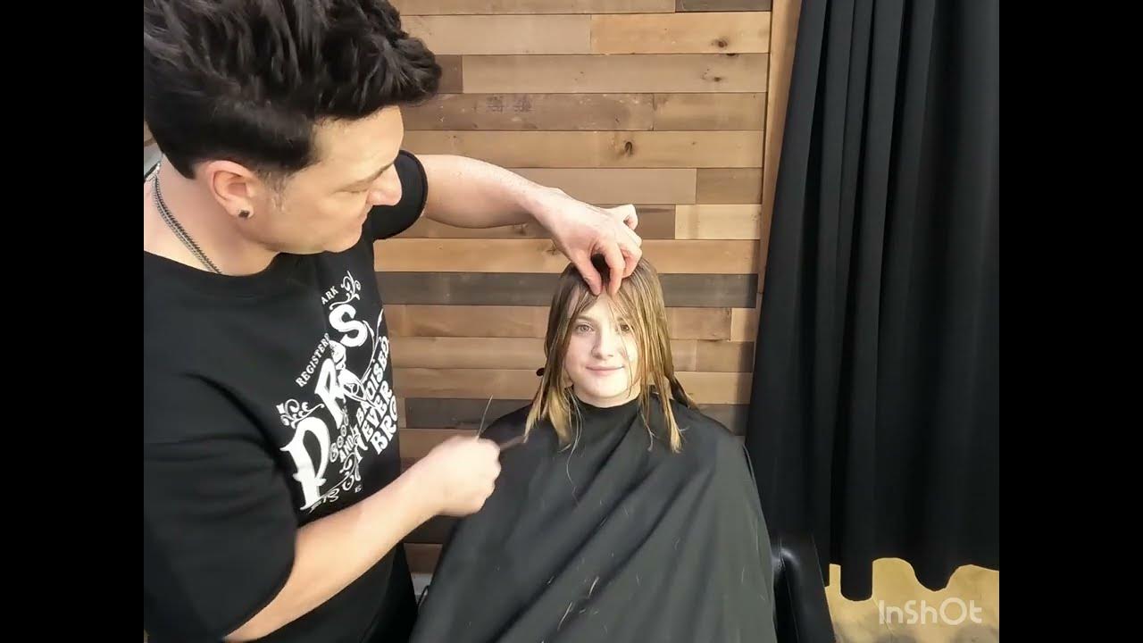 Long Layered Haircutting Tutorial with Curtain Fringe- How to cut - step by step - YouTube