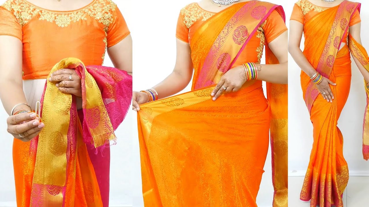 Very easy silk saree draping tutorial with perfect pleats | saree ...