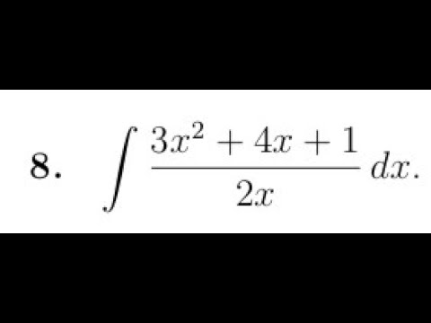 integrate (3x^2 + 4x + 1)/(2x) dx - YouTube