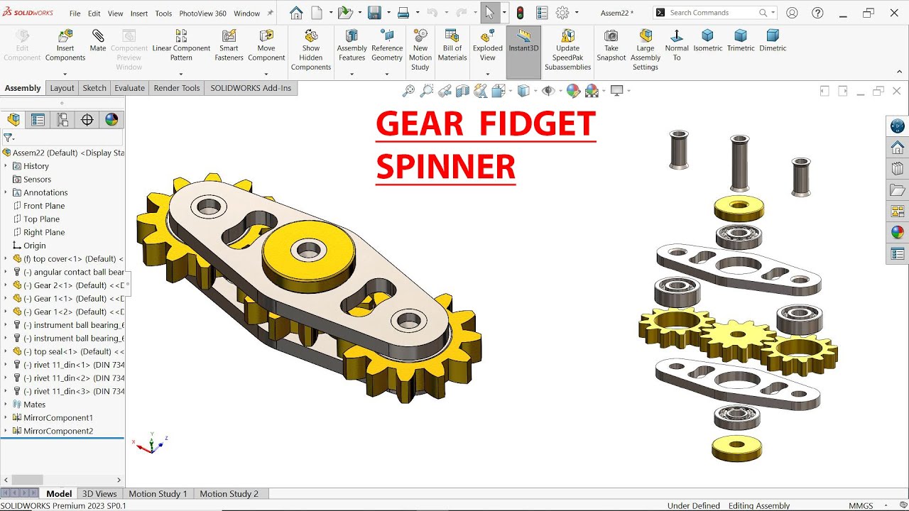 Parts And Assembly Of Gear Fidget Spinner In Solidworks Solidworks Animation Youtube