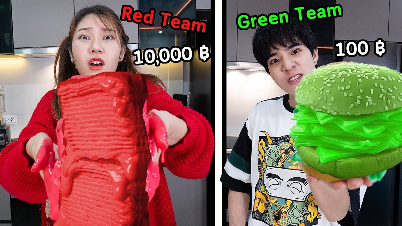 แข่งทำอาหารตามสี สุ่มงบ 100 vs 10,000 บาท - YouTube