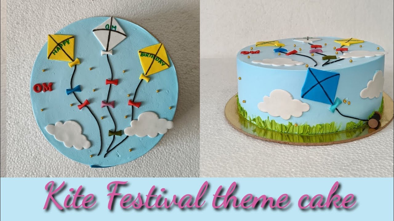 kite OR Makar sankranti theme cake /Simple cake decoration/New trick ...