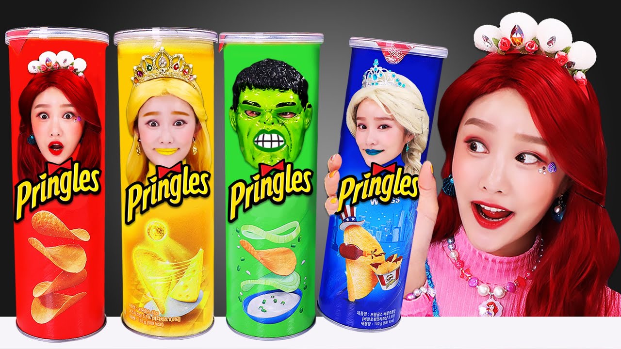 Disney Princess Pringles Color Food Challenge Mukbang 디즈니 프린세스 프링글스 챌린지 ...