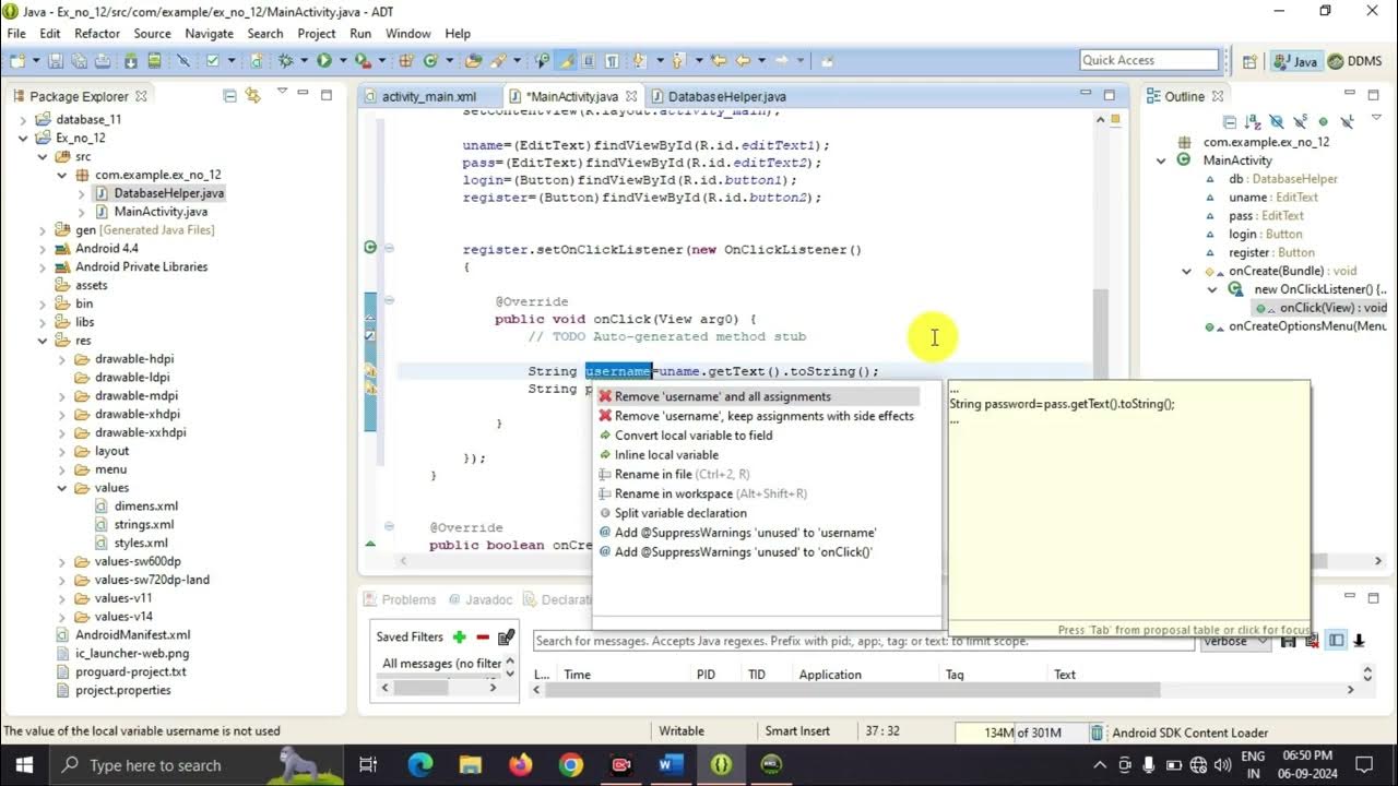 Ex_no_12 || Simple login page using SQLite database connection - YouTube