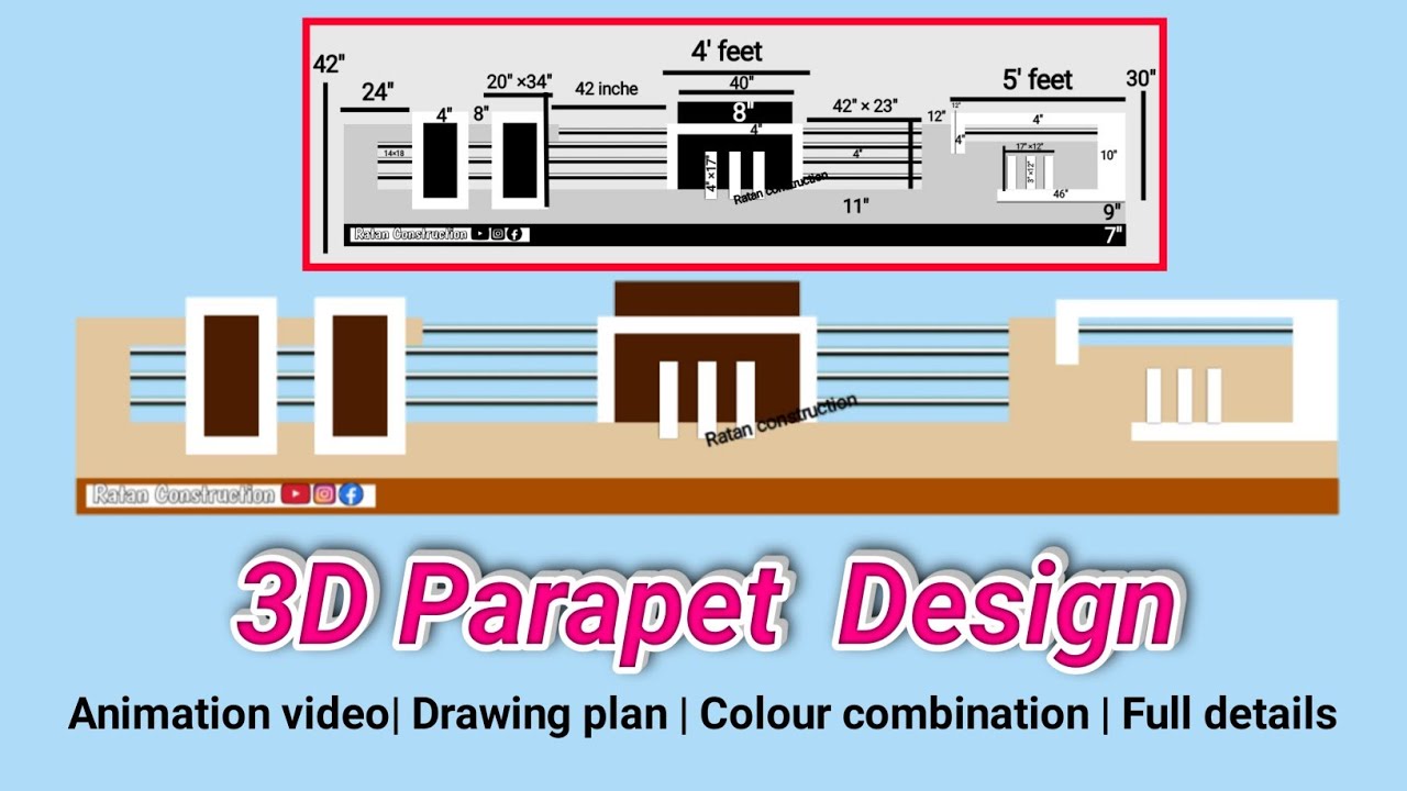 Modern Parapet Design | Drawing plan | Colour combination | 3d parapet ...