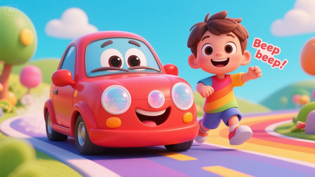 Beep Beep! Here Comes the Little Red Car | Catchy Kids Vehicle Song ...