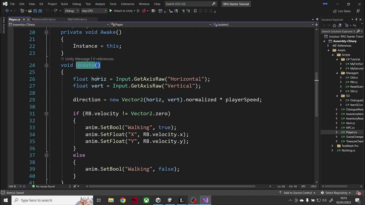 0.2 RPG Beginner Tutorial - C# Coding for Unity Part 2 - YouTube