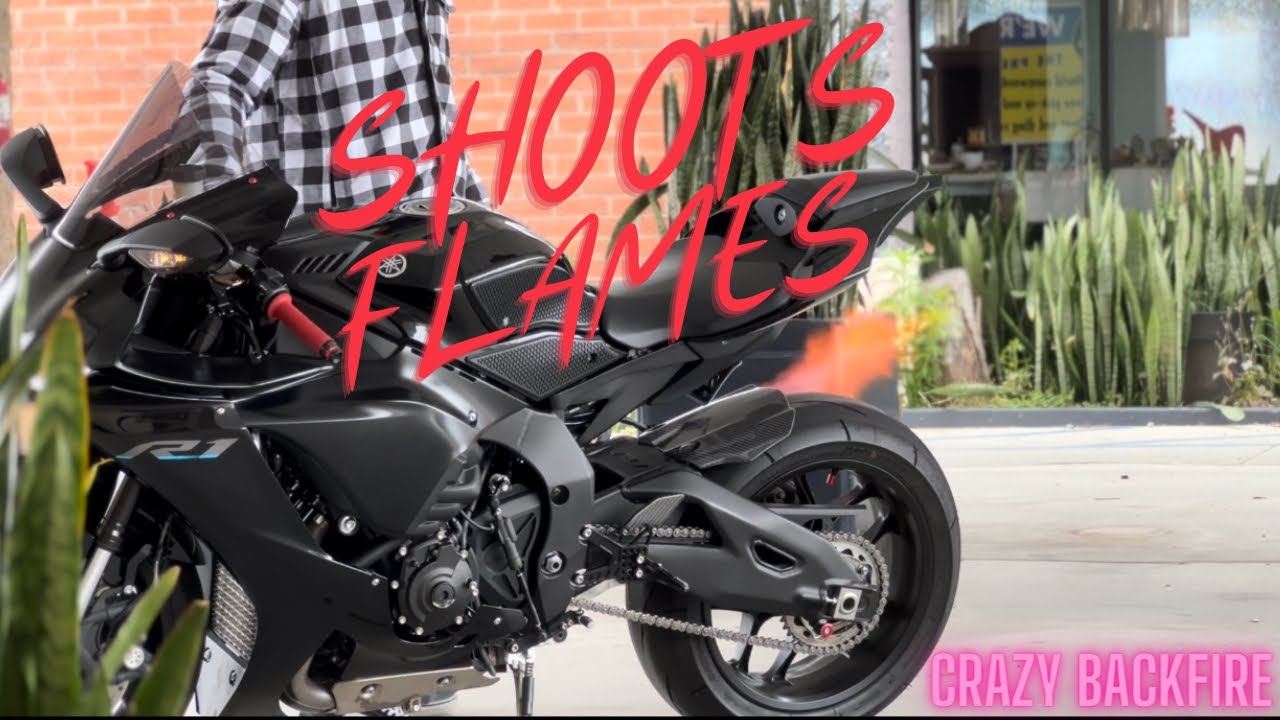 YAMAHA R1 REVVING + FLAMES (crazy backfire) 2 MINUTES OF NONSTOP ...