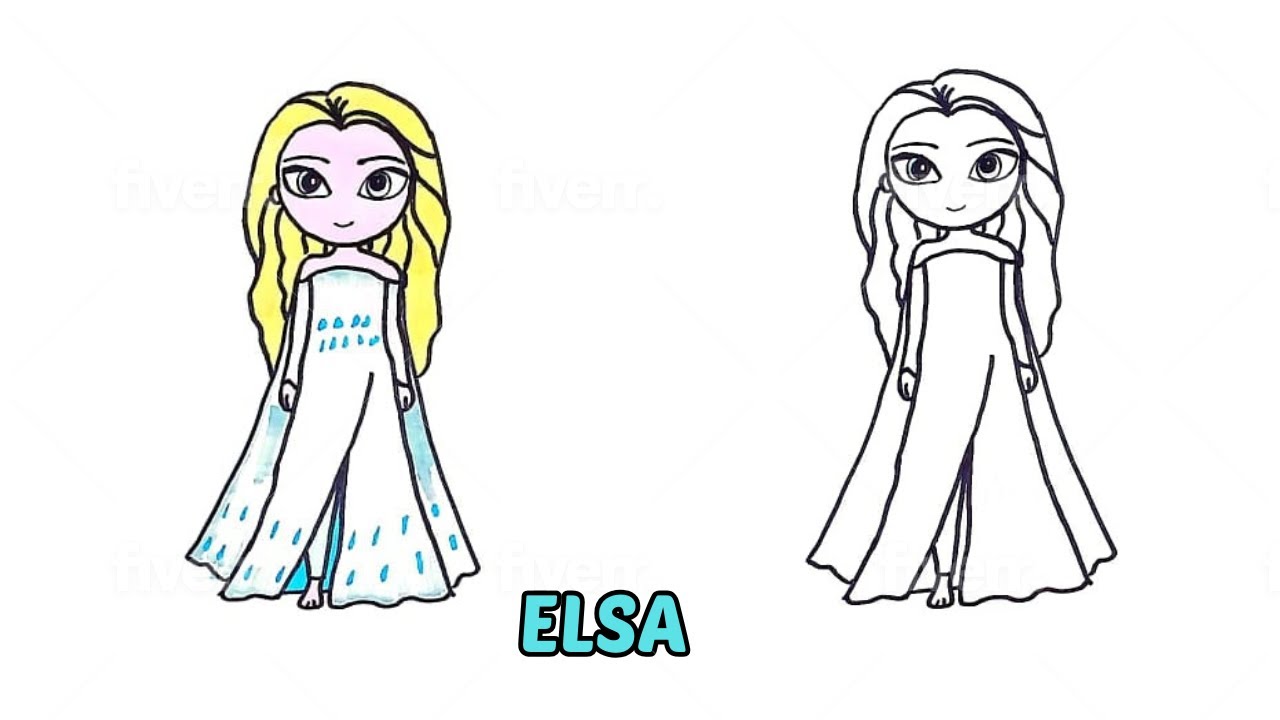 How to Draw Elsa in White Dress Hair Down | Disney Frozen - YouTube