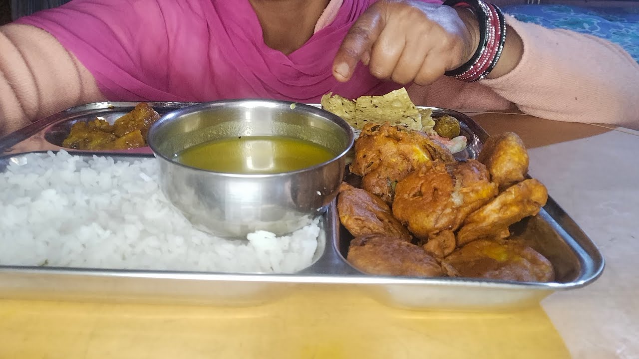 daal chawal bhujiya papad Bach ka tilauri salad Achar food video - YouTube